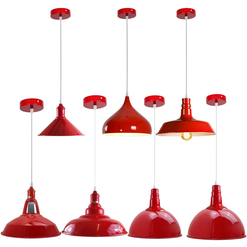 Industrial Red Curvy Lampshade Ceiling Pendant Light|Vintagelite.UK