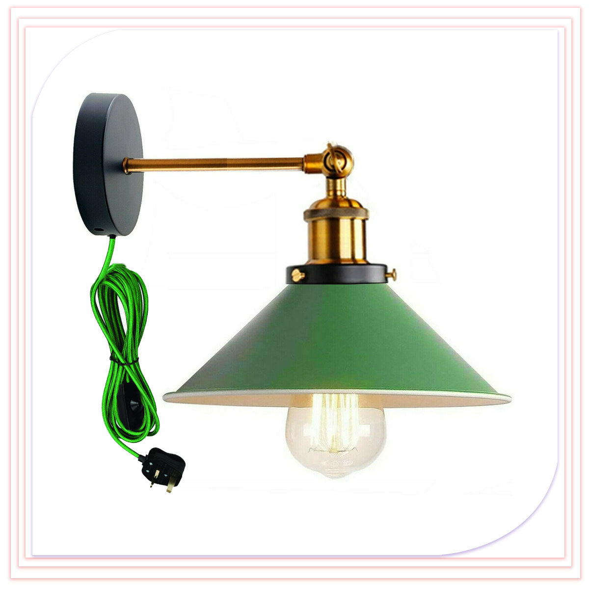 Plug-In Dimmer Wall Light with Metal Cone Sconces||VintageliteUK