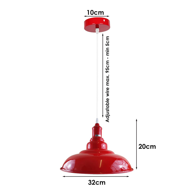 Industrial Red Curvy Lampshade Ceiling Pendant Light|Vintagelite.UK