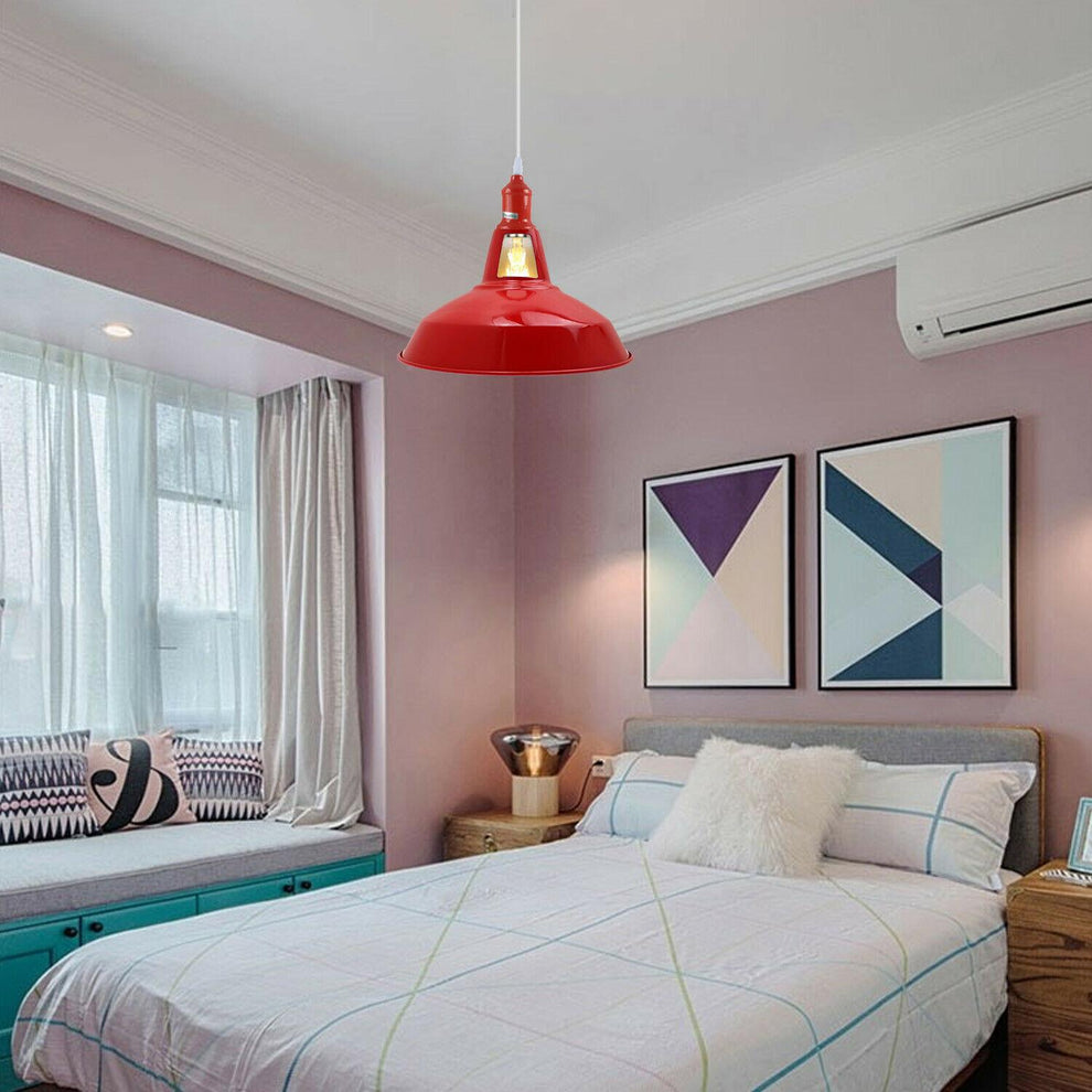 Industrial Red Curvy Lampshade Ceiling Pendant Light|Vintagelite.UK